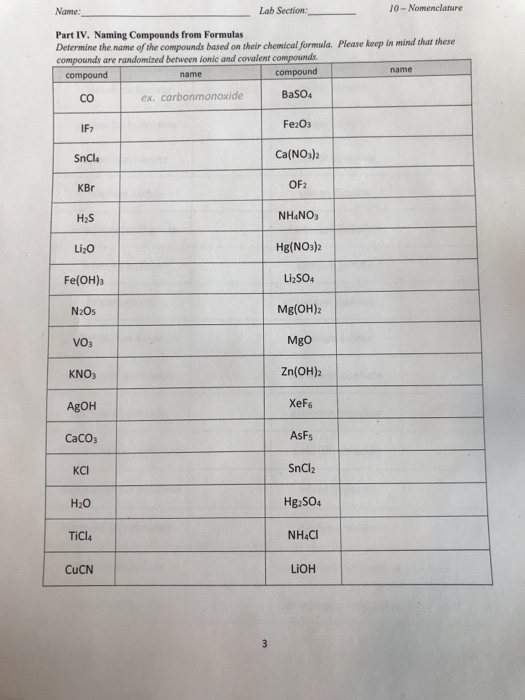 Solved Lab SectioM_ 10- Nomenclature Part IV. Naming | Chegg.com