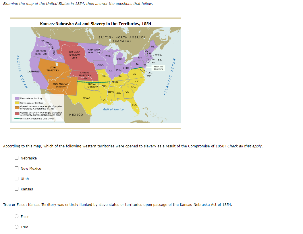 Solved Examine the map of the United States in 1854, then | Chegg.com