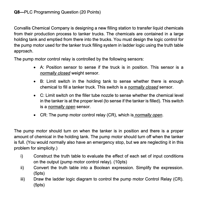 Solved Q8-PLC Programming Question (20 Points) Corvallis | Chegg.com