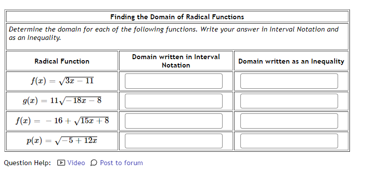 Solved Finding the Domain of Radical Functions Determine the | Chegg.com