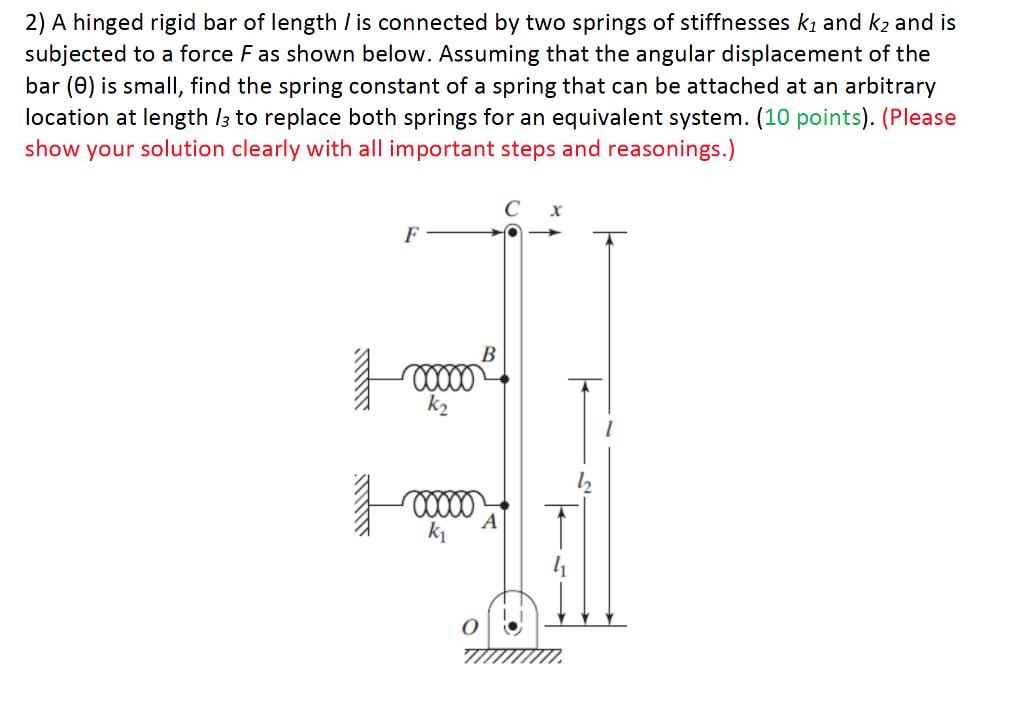 Solved 2) A hinged rigid bar of length l is connected by two | Chegg.com
