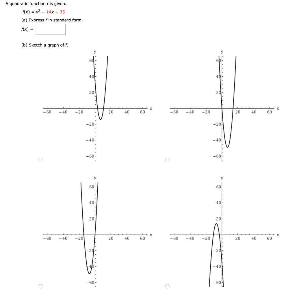 Solved A quadratic function fis given. f(x) = x2 - 14x + 35 | Chegg.com