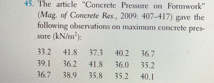 Solved 4 5. The article "Concrete Pressure on Formwork" | Chegg.com