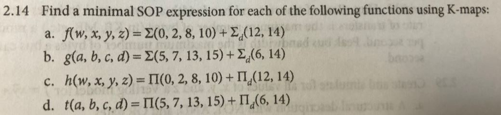 Solved Find a minimal SOP expression for each of the | Chegg.com