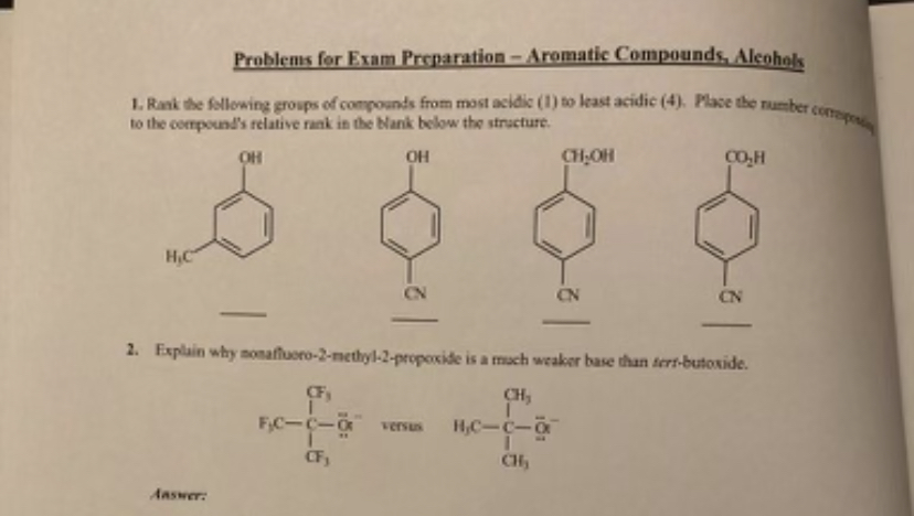 Solved Problems for Exam Preparation - Aromatic Compounds. | Chegg.com