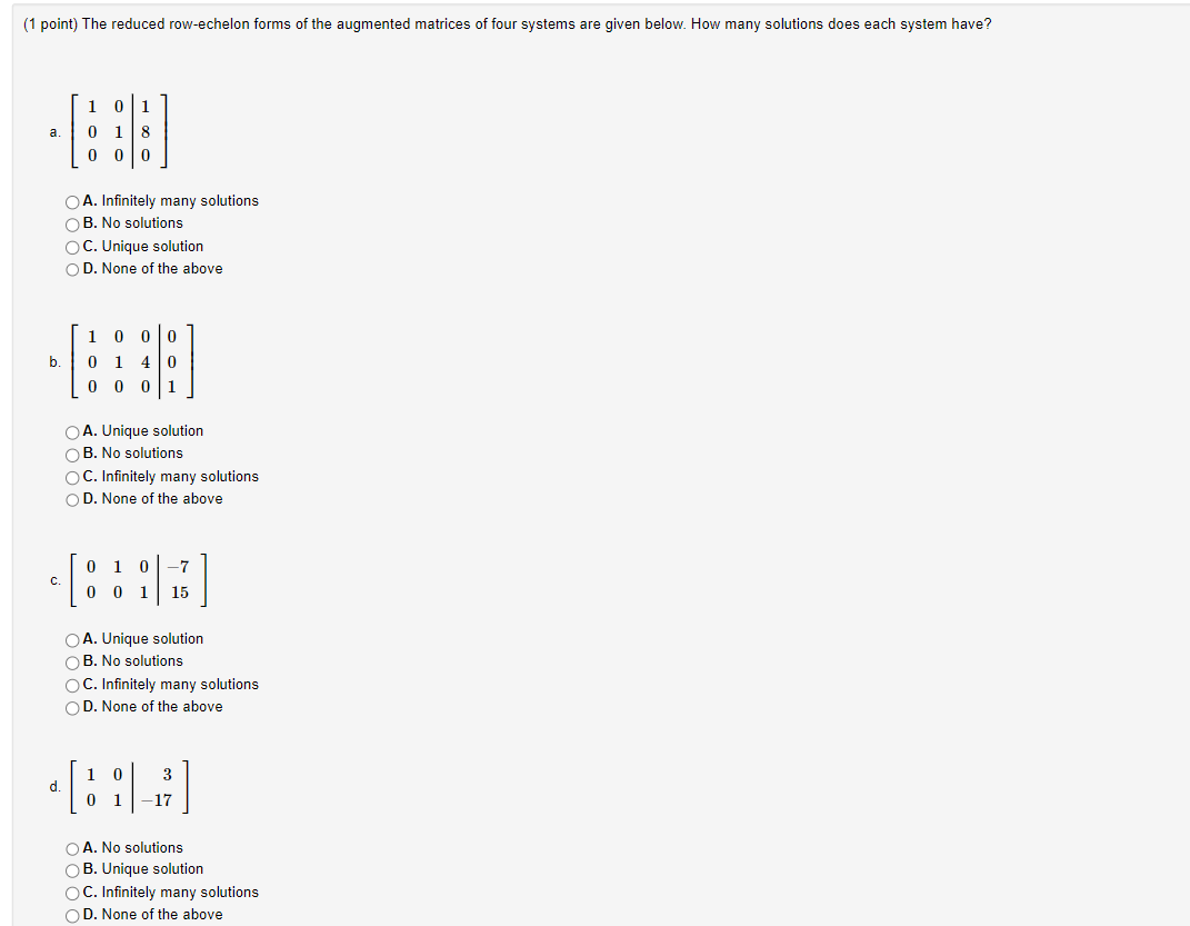 Solved (1 point) The reduced row-echelon forms of the | Chegg.com