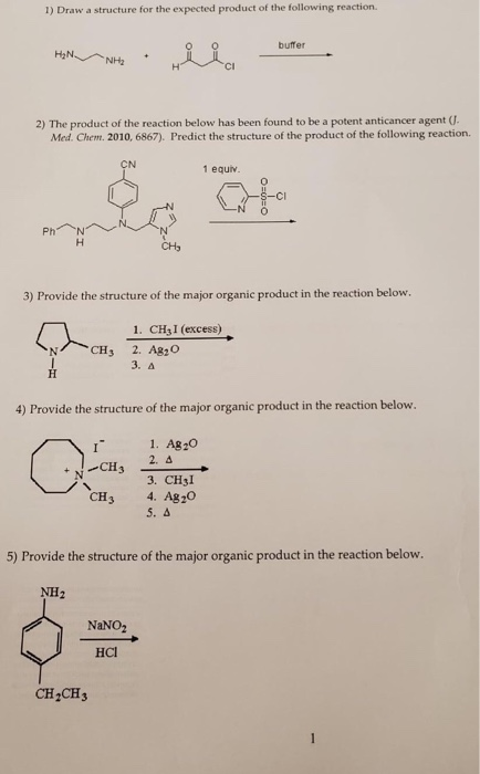 Solved 1 Draw A Structure For The Expected Product Of The