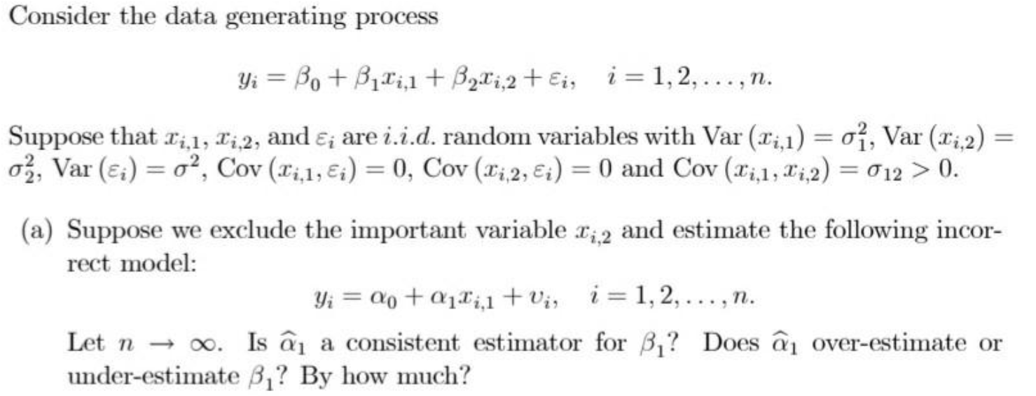 Solved Consider the data generating process Yi = Bo + B121,1 | Chegg.com