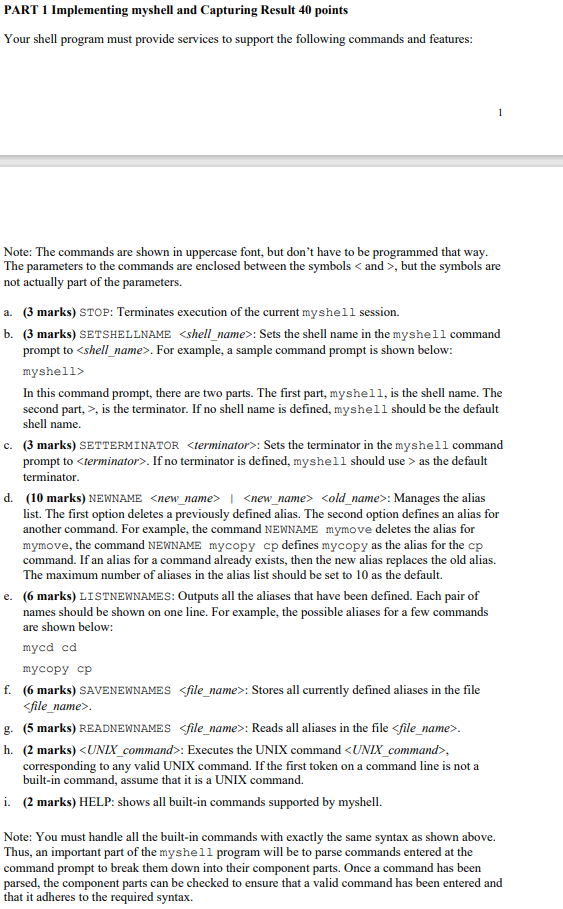 Solved PART 1 Implementing myshell and Capturing Result 40 | Chegg.com