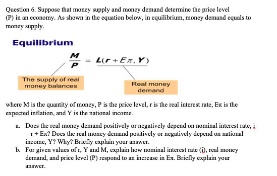 Solved Question 6. Suppose that money supply and money | Chegg.com