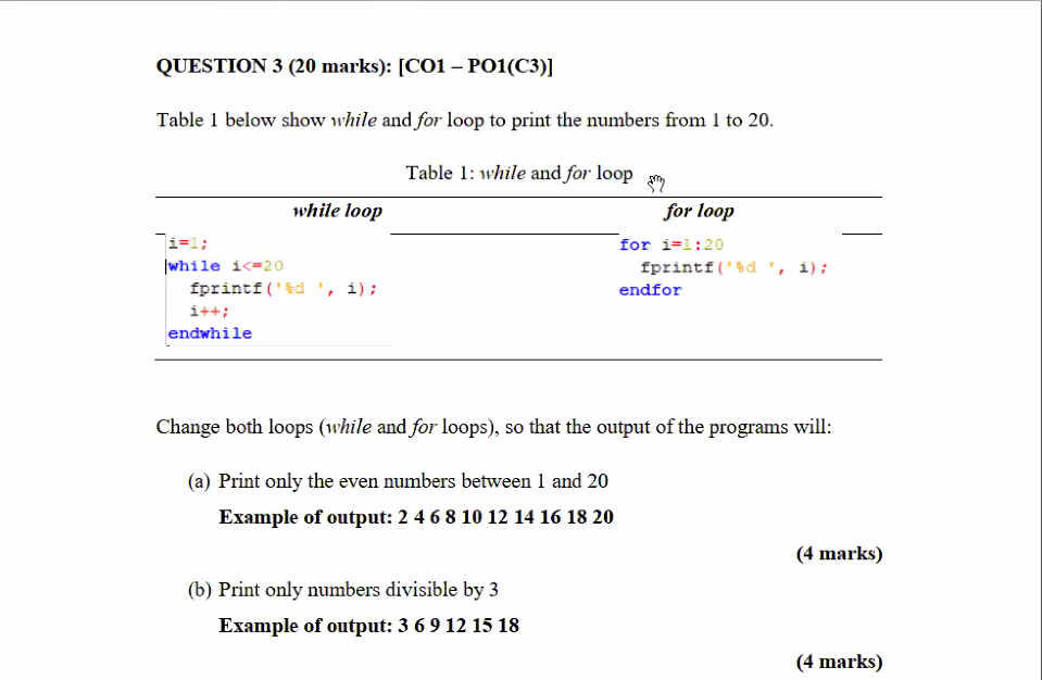 Solved QUESTION 3 (20 marks): (C01 - P01(C3)] Table 1 below | Chegg.com