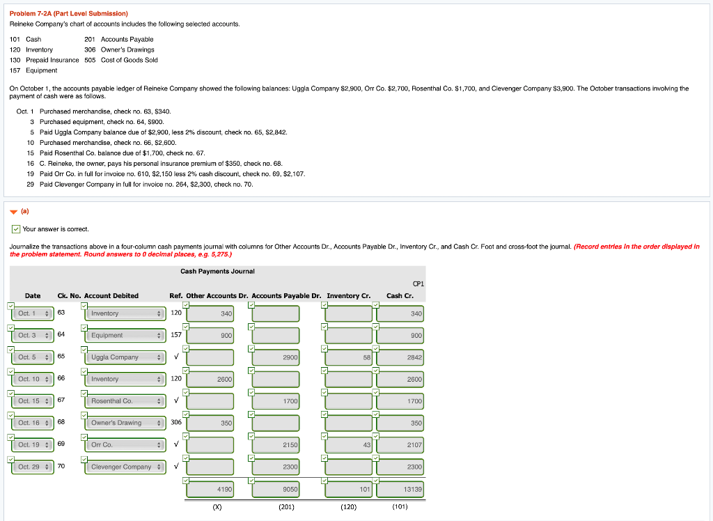 Solved Problem 7-2A (Part Level Submission) Reineke | Chegg.com