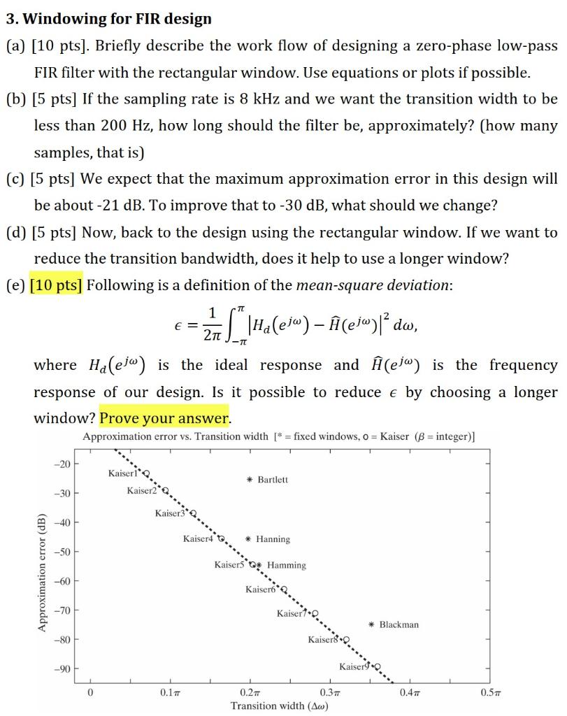 3. Windowing for FIR design (a) [10 pts]. Briefly | Chegg.com