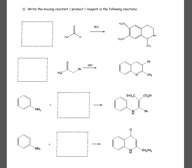 Solved 1) Write the missing reactant/product / reagent in | Chegg.com