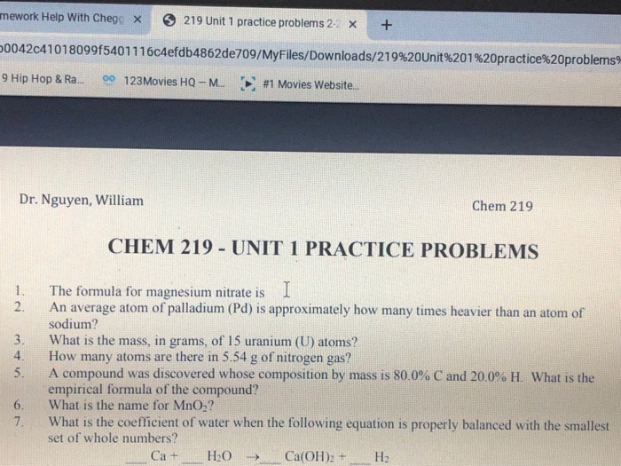Solved mework Help With Chego S 219 Unit 1 practice problems | Chegg.com Solved mework Help With Chego S 219 Unit 1 practice problems | Chegg.com