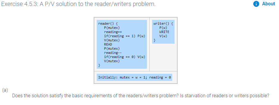 Exercise 4.5.3: A P/V solution to the reader/writers | Chegg.com