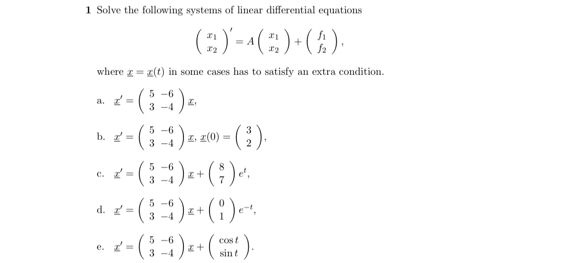 Solved 1 ﻿Solve the following systems of linear differential | Chegg.com