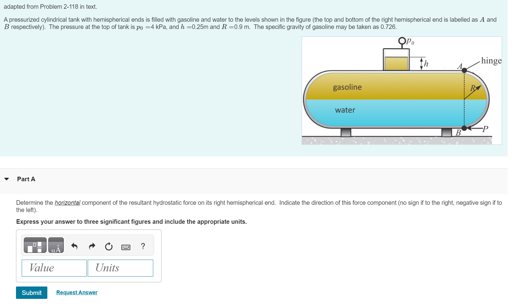 Solved A pressurized cylindrical tank with hemispherical | Chegg.com