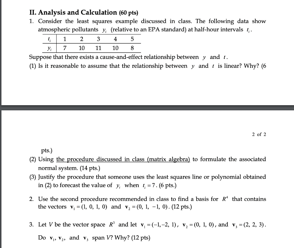 Solved II. Analysis and Calculation (60 pts) 1. Consider the | Chegg.com