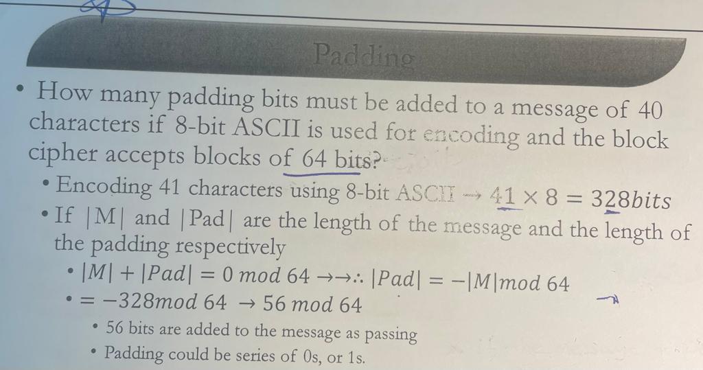 Solved - How many padding bits must be added to a message of | Chegg.com