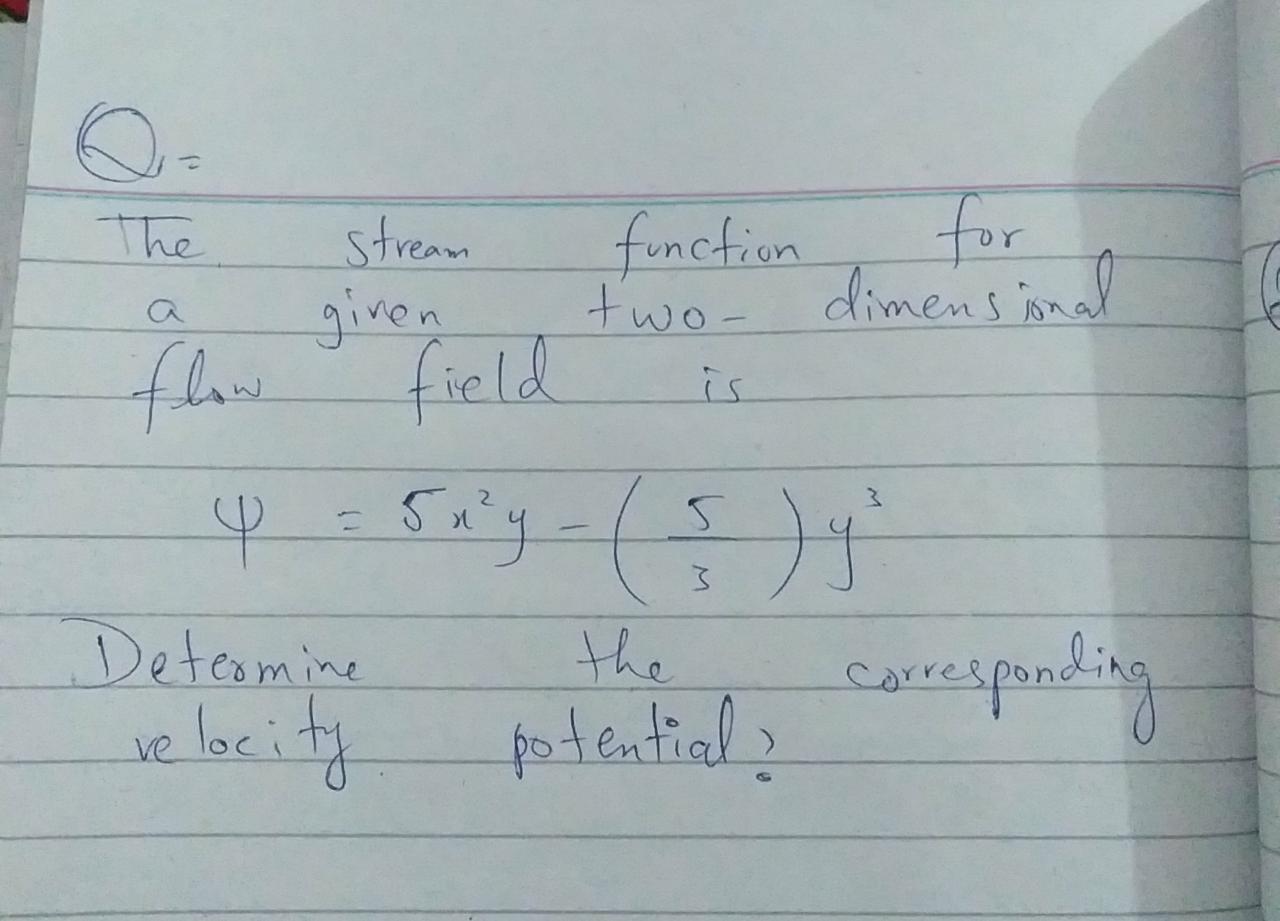 Solved The is a. Stream function for given two- dimensional | Chegg.com