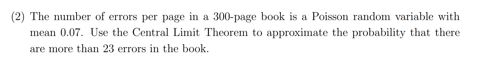 2) The number of errors per page in a 300-page book | Chegg.com