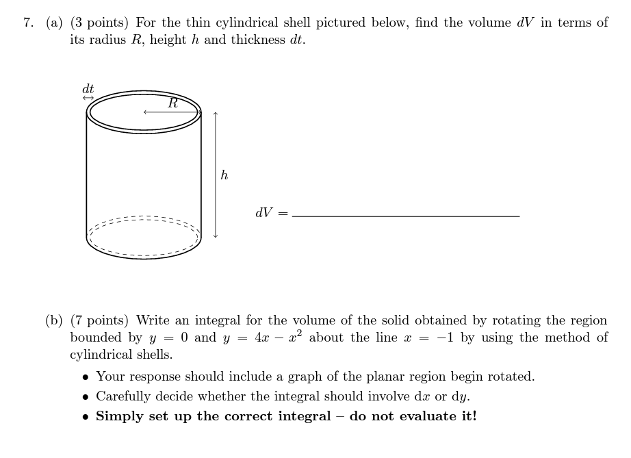 Solved (a) (3 points) For the thin cylindrical shell | Chegg.com