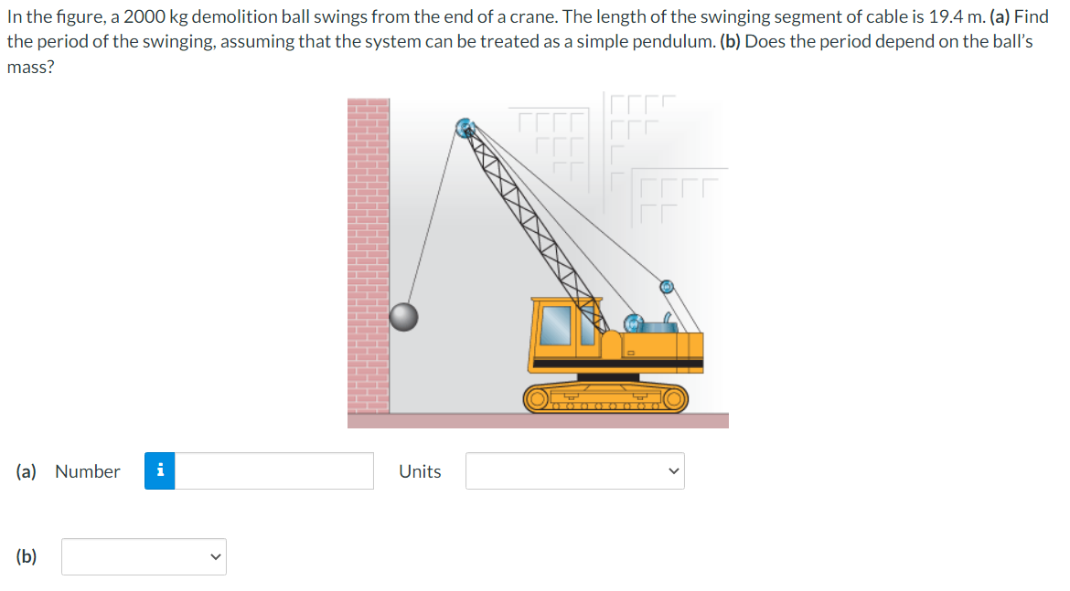 Solved In the figure, a 2000 kg demolition ball swings from | Chegg.com
