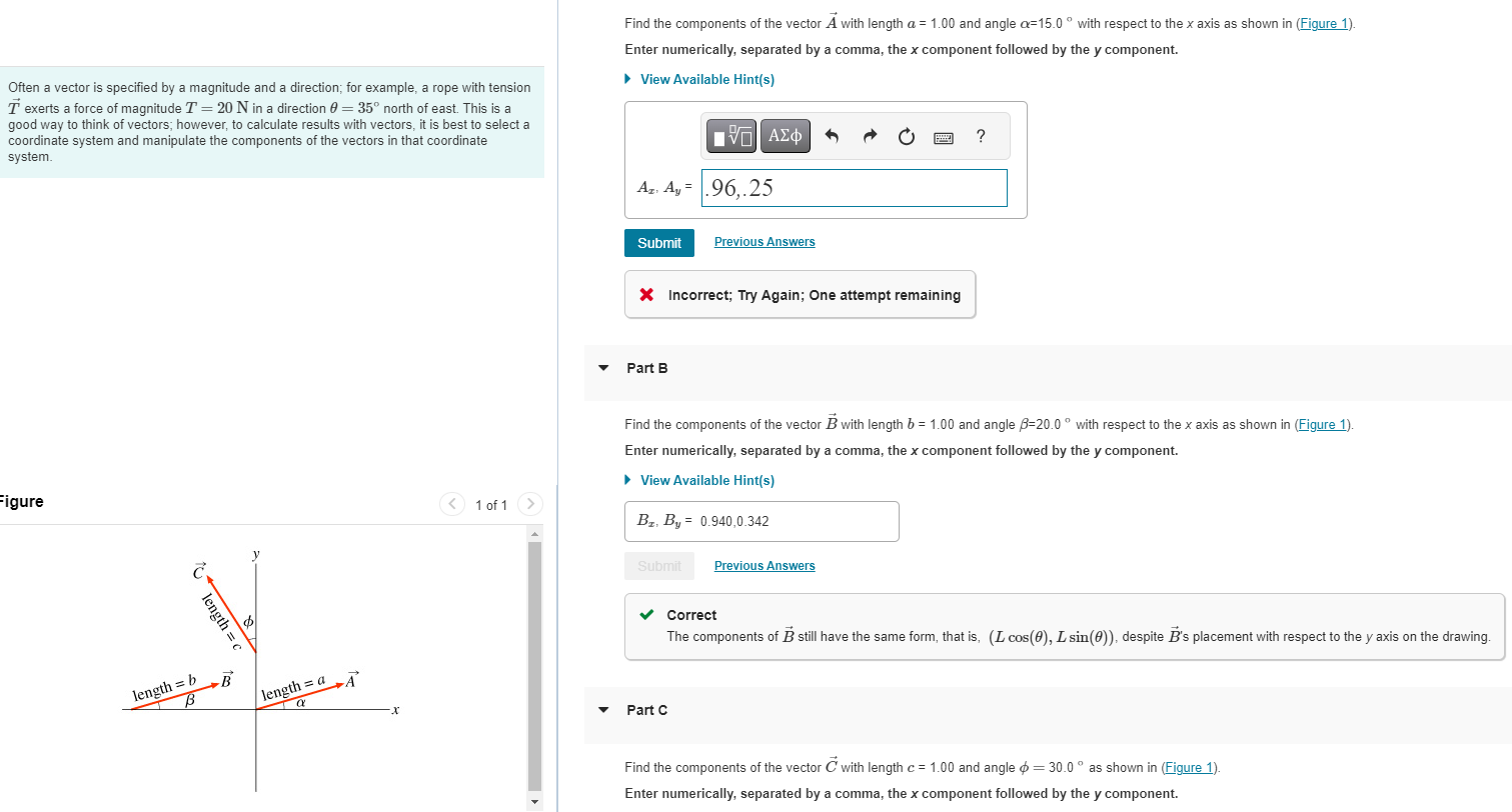 Solved Part A: Find the components of the vector vec(A) | Chegg.com