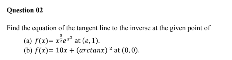 Solved Find the equation of the tangent line to the inverse | Chegg.com