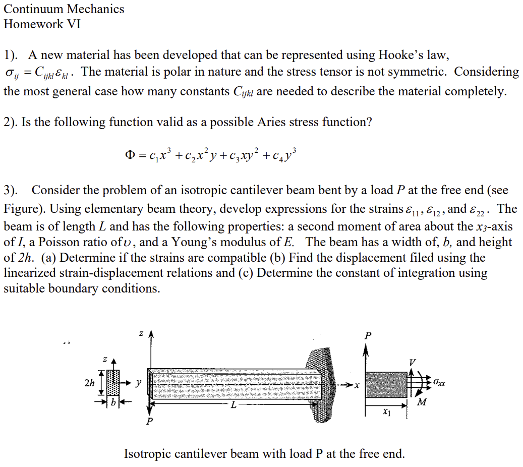 Solved Continuum MechanicsHomework VI.1. ﻿A new material has | Chegg.com