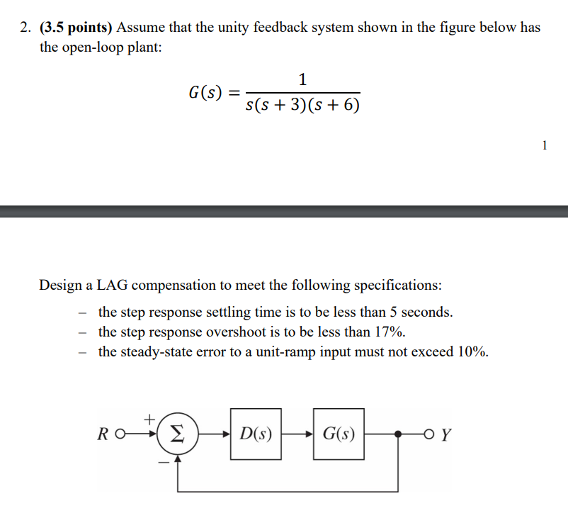 2. (3.5 points) Assume that the unity feedback system | Chegg.com