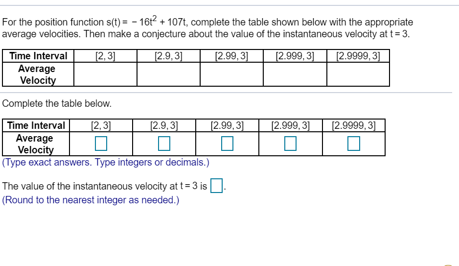 Solved For the position function s(t) = - 16t+ + 107t, | Chegg.com