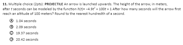 Solved 11. Multiple choice (2pts): PROJECTILE An arrow is | Chegg.com