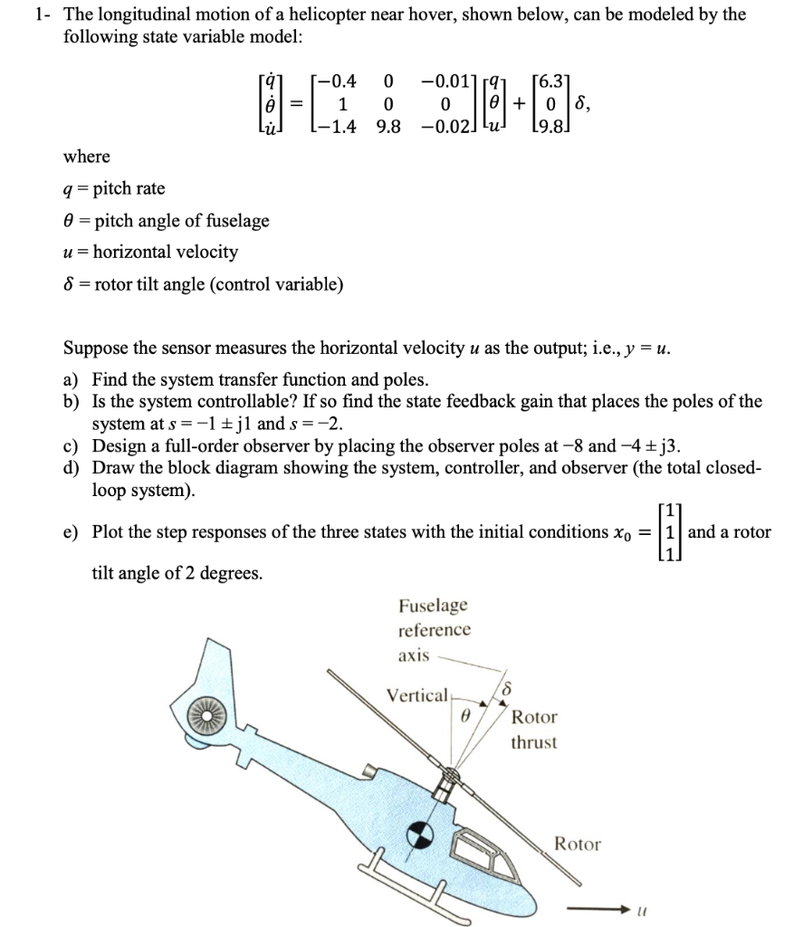 1- The longitudinal motion of a helicopter near | Chegg.com