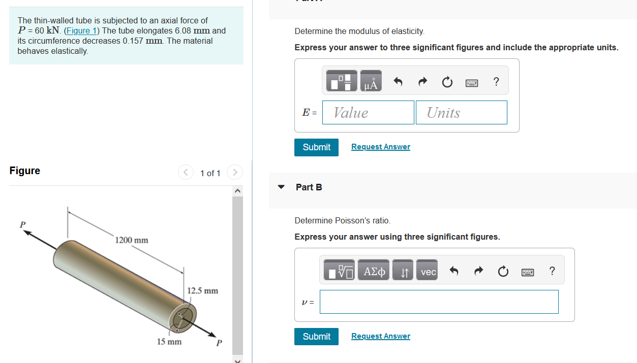 Solved The thin-walled tube is subjected to an axial force | Chegg.com