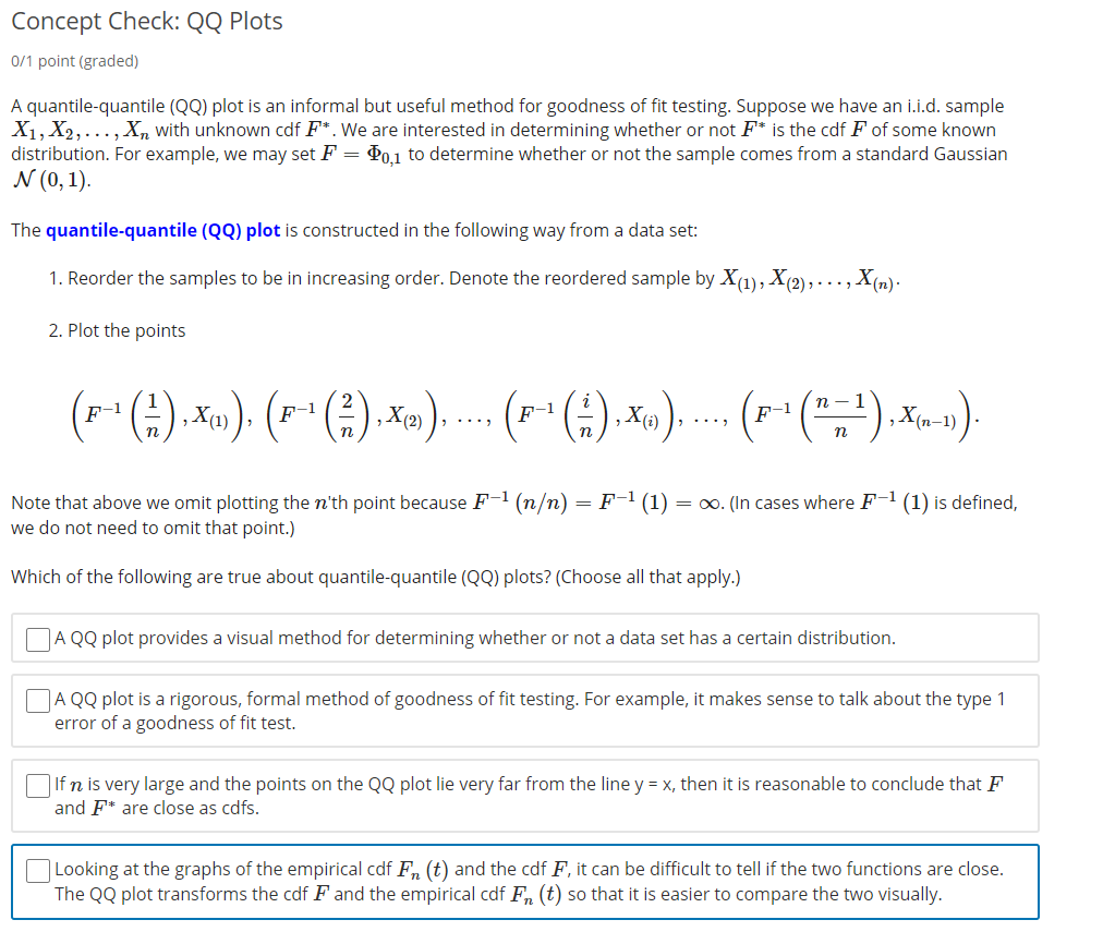 Solved Concept Check Qq Plots 0 1 Point Graded A