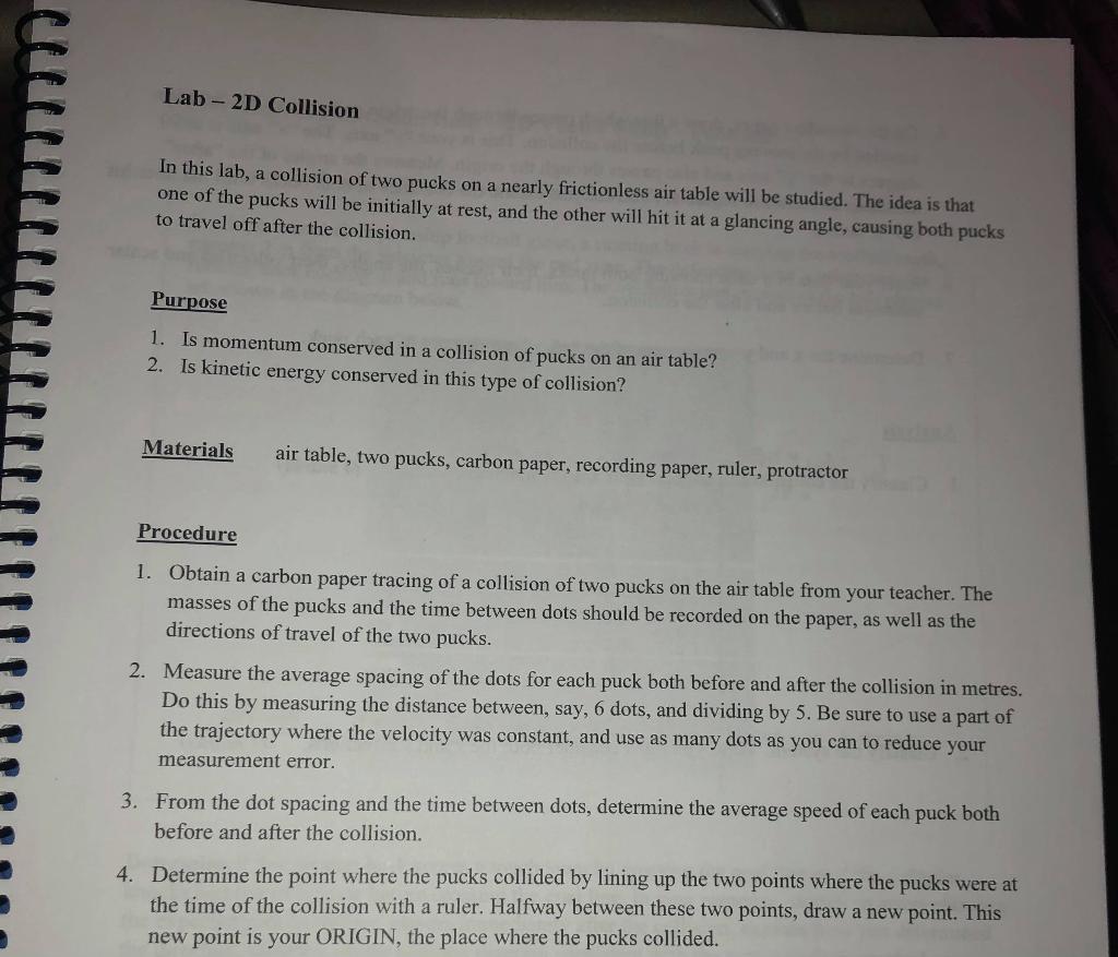 Solved Lab - 2D Collision In this lab, a collision of two | Chegg.com