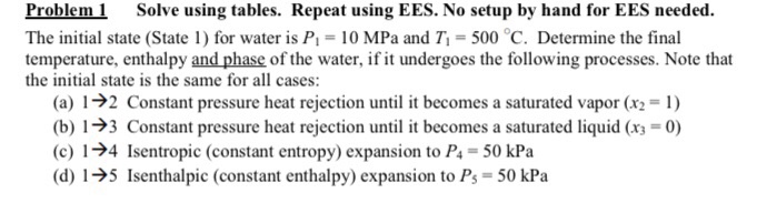Solved Problem1 Solve using tables. Repeat using EES. No | Chegg.com