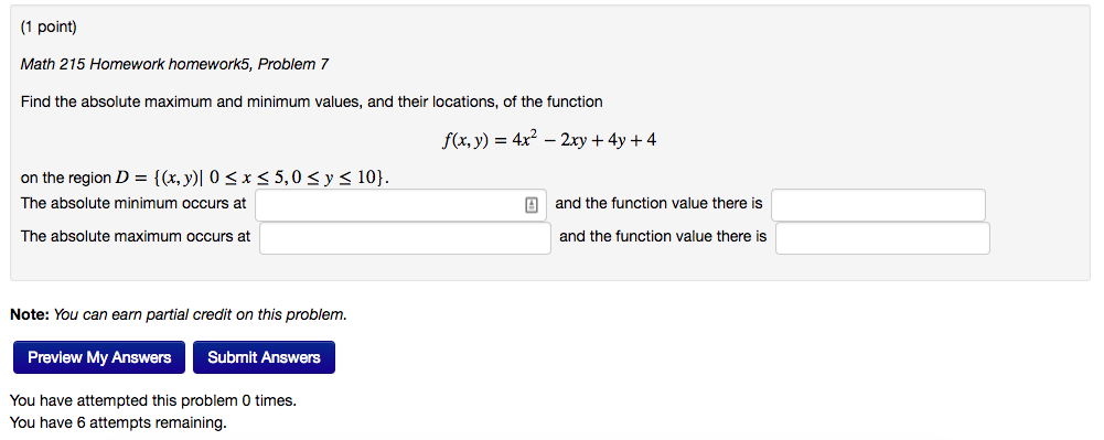 Solved 1 point Math 215 Homework homework5, Problem 7 Find | Chegg.com