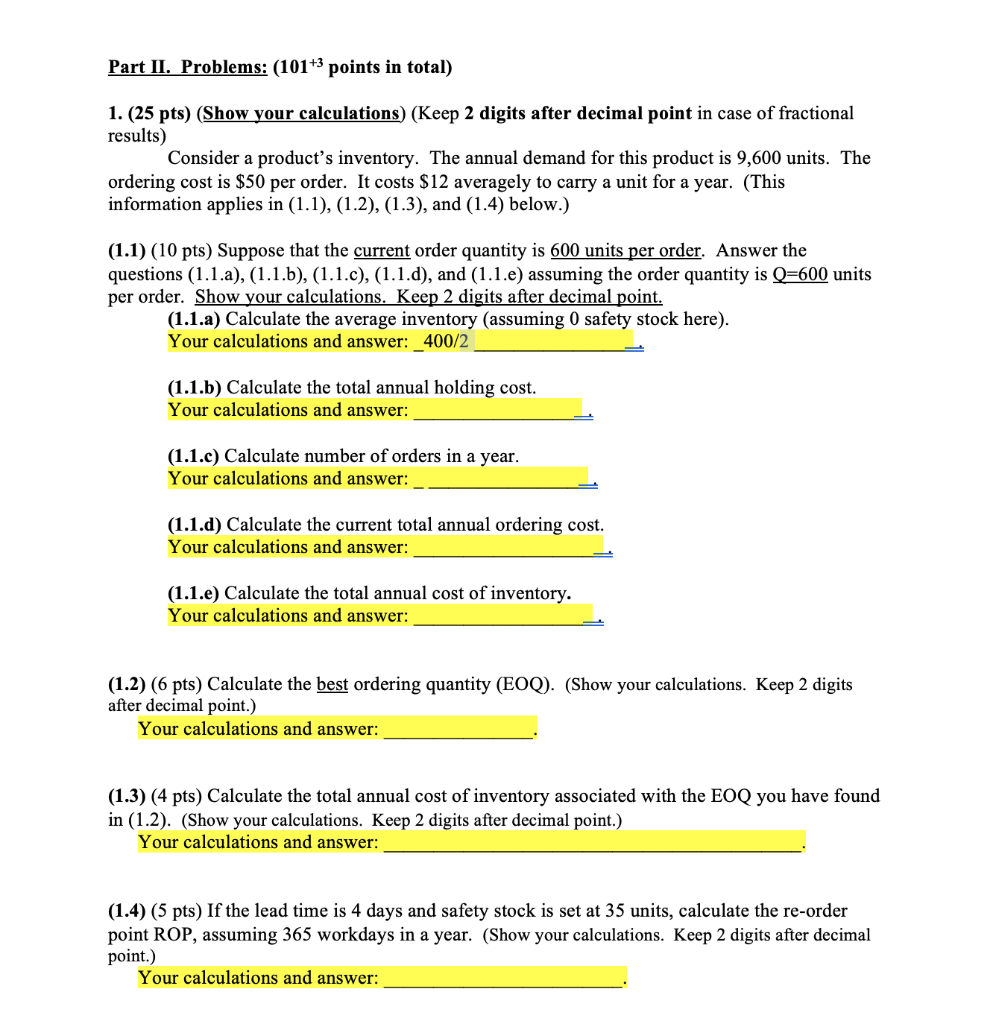 Solved Part II. Problems: (101+3 points in total) 1. (25 | Chegg.com