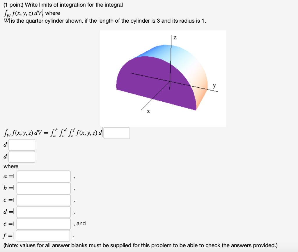 Solved (1 point) Write limits of integration for the | Chegg.com