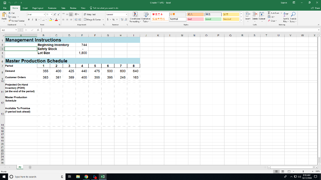 Solved Chaster T'b P2 -Exce il算 禬出 Inset Delete Tomst Sort & | Chegg.com