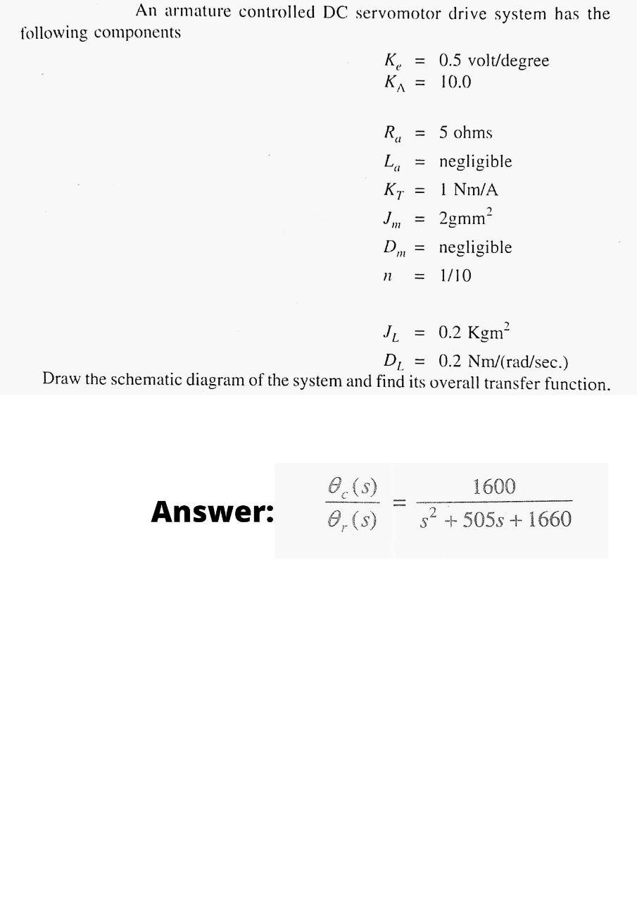 Solved An armature controlled DC servomotor drive system has | Chegg.com