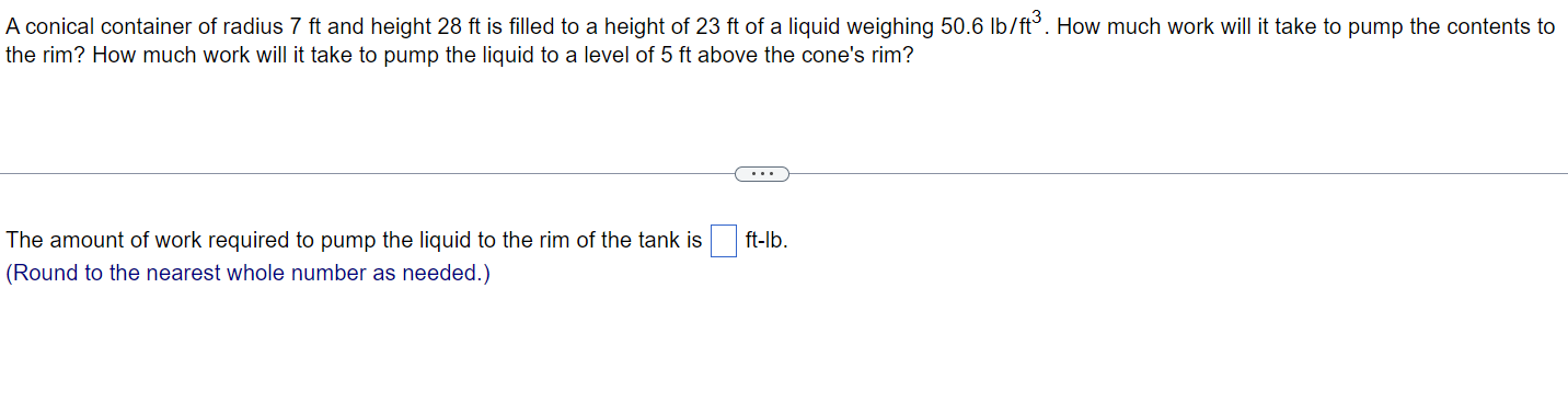 Solved A conical container of radius 7ft ﻿and height 28ft | Chegg.com