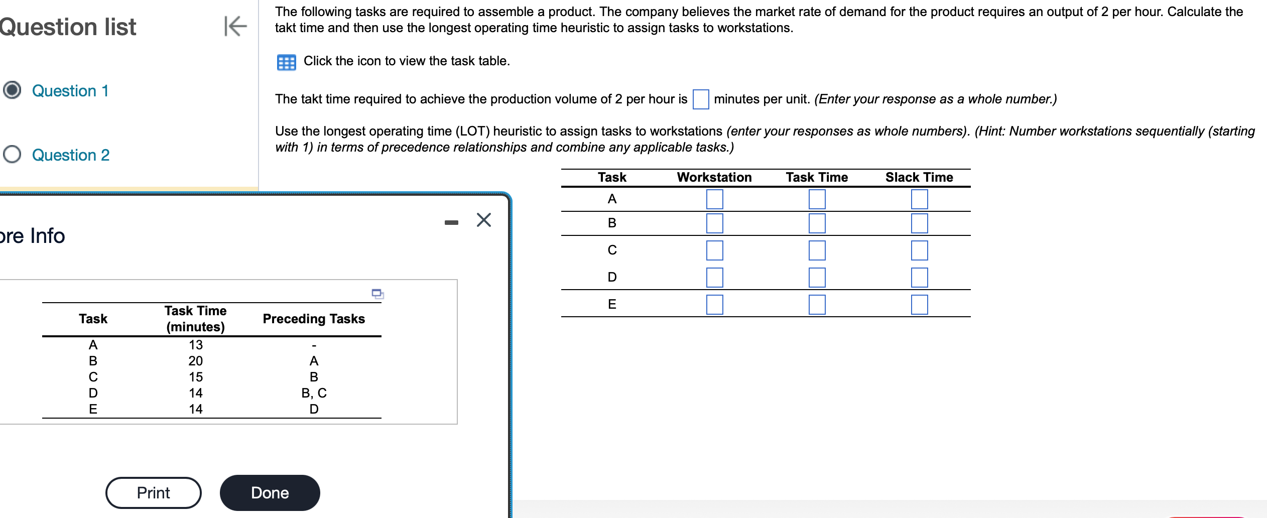 Solved Question list The following tasks are required to | Chegg.com