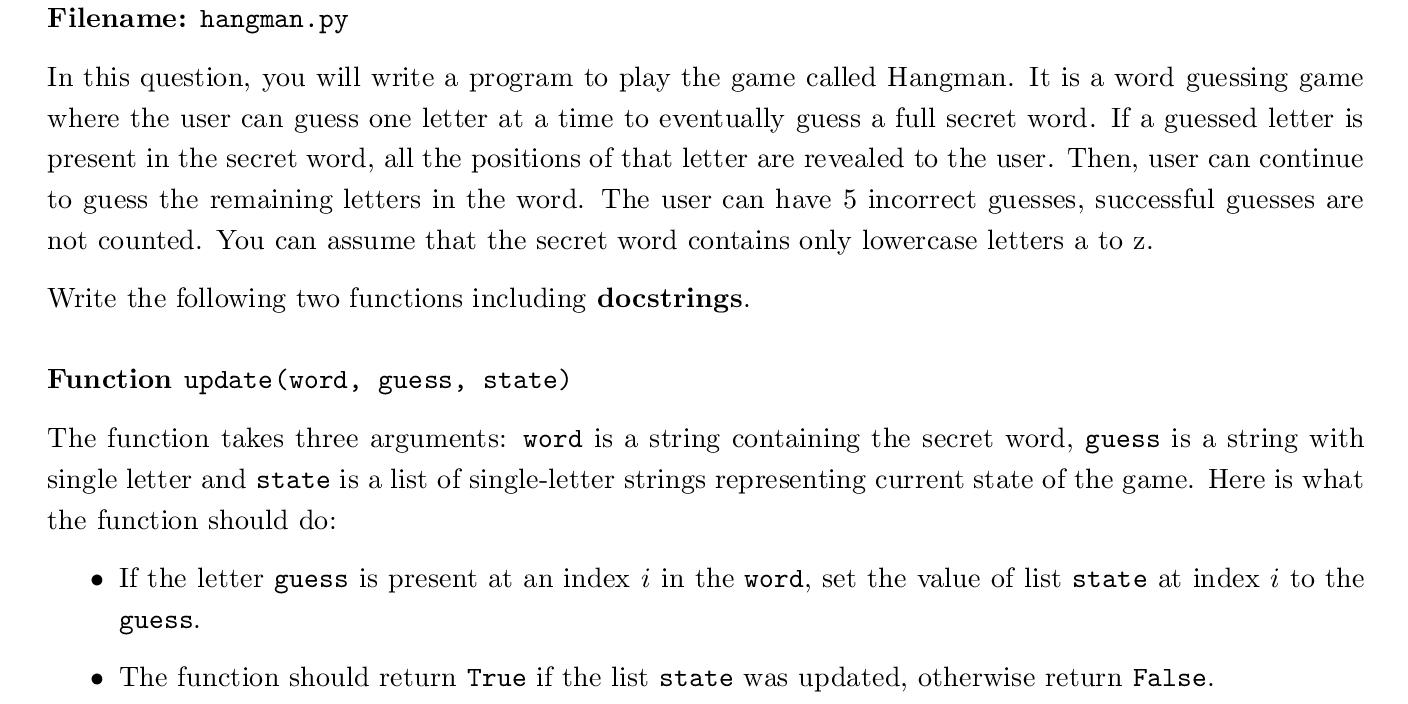 Solved Filename: hangman.py In this question, you will write | Chegg.com