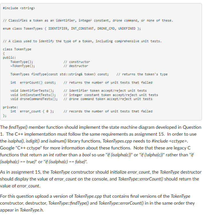 Solved #include // Classifies a token as an identifier, | Chegg.com