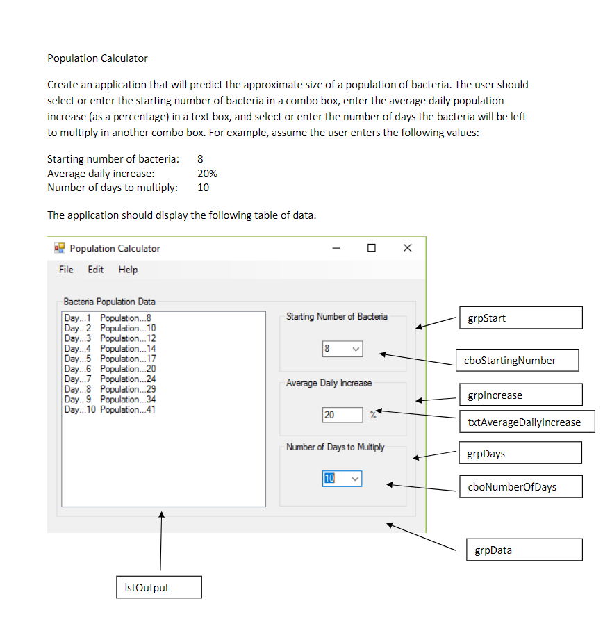 Solved Population Calculator Create an application that will | Chegg.com