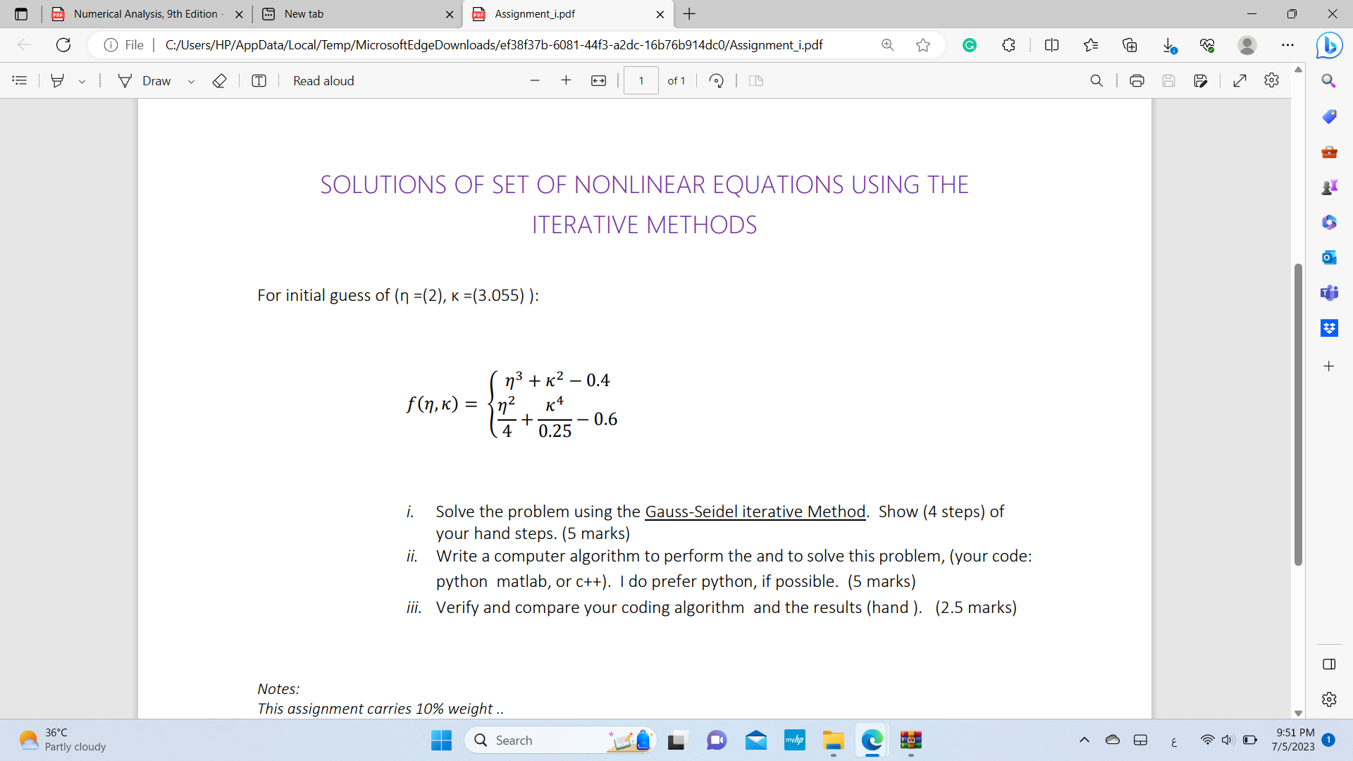 Solved SOLUTIONS OF SET OF NONLINEAR EQUATIONS USING THE | Chegg.com